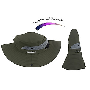 Women Ponytail Summer Sun Hat Wide Brim UV Hats Floppy Bucket Cap for Safari Beach Fishing Gardening Army Green