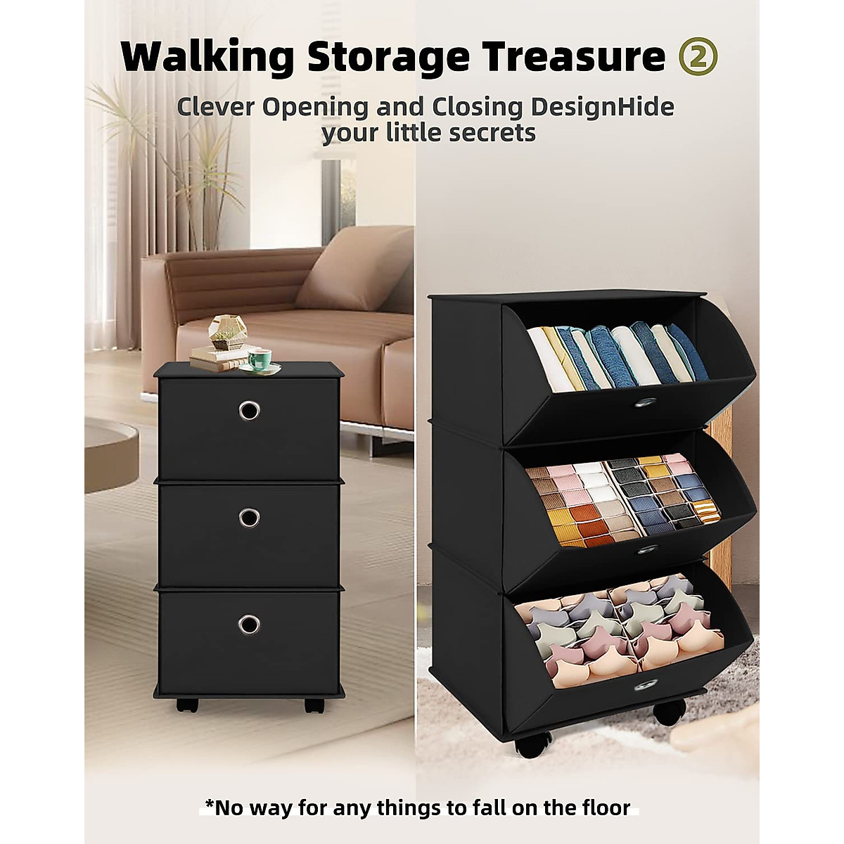 Foldable 3 Drawer Storage, Portable Fabric Storage Dresser with Wheels, 3 Drawer Organizer Easy Assembly, Space-saving Stylish Drawer Dresser for Bedroom, Closet, Entryway, Garage, Nursery, Office