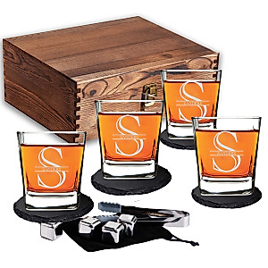 Custom Whiskey Glasses For Men - Premium Scotch Box Engraved Gift for Husband, Dad, Boyfriend - Personalized Bar Gifts for Bourbon Lovers - Christmas, Anniversary, Birthday