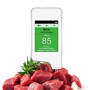 Food Nitrate Tester, Portable Nitrate Meter with LED Display Screen, 0-9999mg/kg Detection Range, 3 Colors Display Results and Easy to Understand, 3 Second Measurement Time, for Fruit, Vegetable