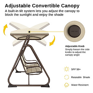 EAST OAK 2-Person Outdoor Patio Swing Chair with Adjustable Canopy, Porch Swing with Comfortable and Breathable Seats, Independent Swing Chairs for Garden, Balcony, Backyard, Chestnut Brown