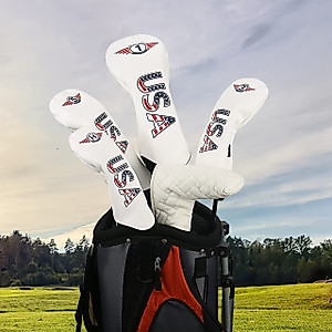 Golf Head Covers (3PCS) Driver Fairway #3#5 PU Leather White for Men Women