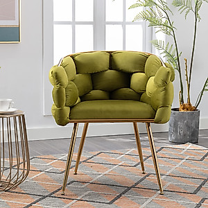 INMOZATA Velvet Accent Chair Set of 2, Comfy Living Room Chair Bedroom Furniture Decore, Single Sofa Chair with Gold Legs Tufted Back Armchair Arm Chair for Vanity Dining Room Chair,Olive Green
