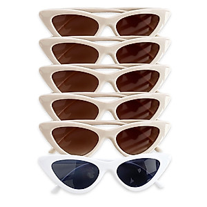 ModParty Cat Eye Sunglasses | SET OF 6: 1 White + 5 Beige | Bachelorette Party Sunglasses | Bride and Bridesmaid Matching Sunnies | Retro Eyewear | Party Favors