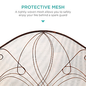 Best Choice Products 3-Panel 55x33in Solid Wrought Iron See-Through Metal Fireplace Screen, Spark Guard Safety Protector w/Decorative Scroll - Copper