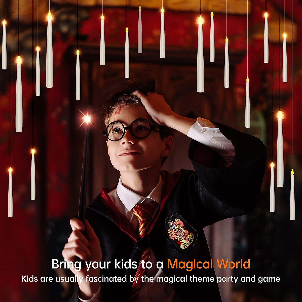 20Pack Christmas Decorations-Flameless Floating Candles with Magic Wand Remote, Flickering Flameless Taper Candles, Dripless LED Handheld Candles Home Decorations for Festive Wedding Halloween