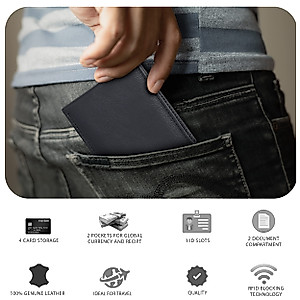 Mens slim Wallets | Billfold | 1 ID Windows | Black | Multiple Credit Card slots | Gifts for men | Soft genuine leather