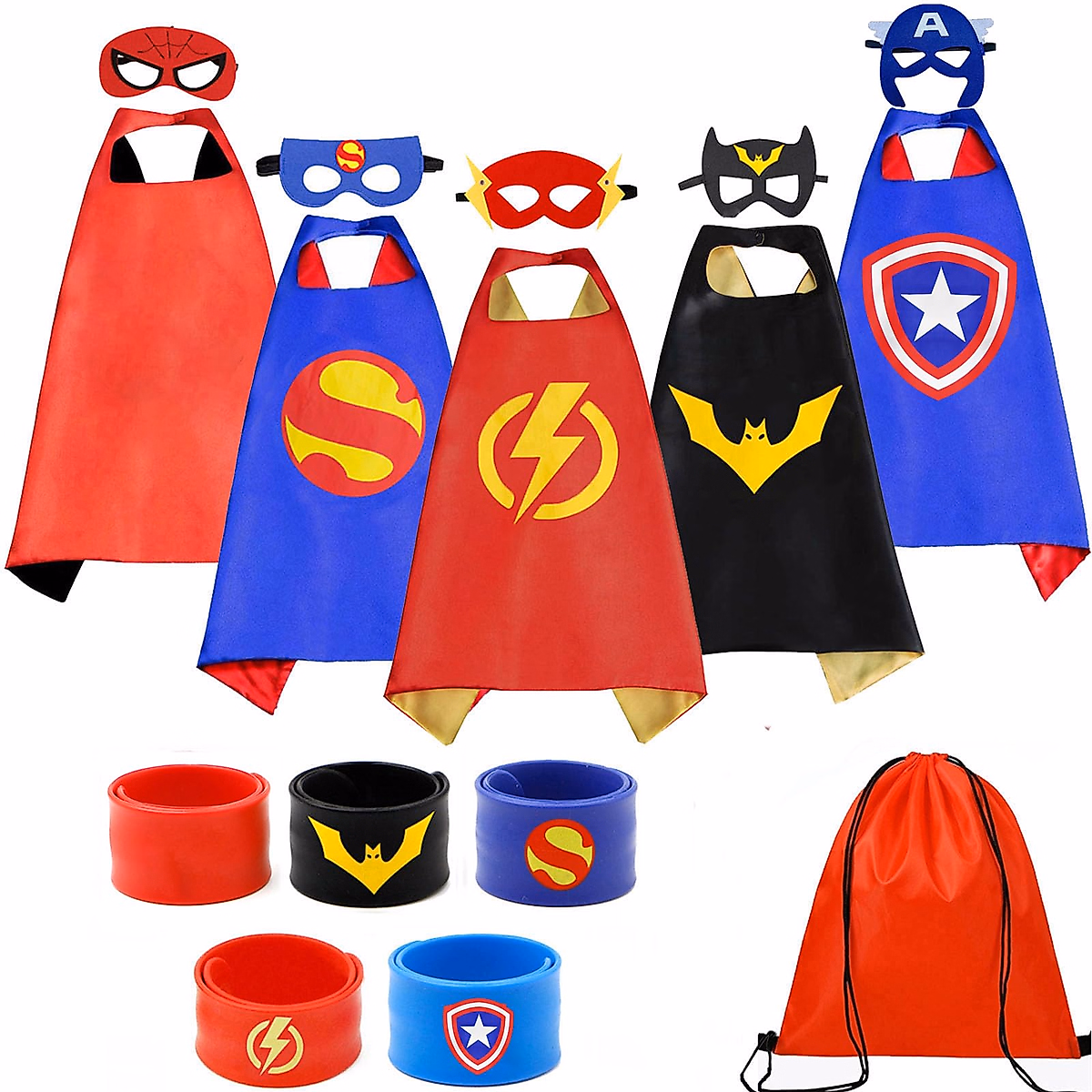 KARAZZO Superhero Capes Set and Wristbands Kids Costumes Halloween Christmas Cosplay Dress Up for Boys (5-PACK CAPES SET)