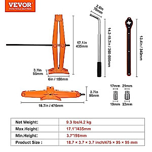 VEVOR Scissor Jack, 2.5 Ton/5512 lbs Scissor Car Jack, 3.7"-17.1" Lifting Range Scissor Lift Jack with Ratcheting Handle and L-Wrench, Portable Tire Jack for Cars Trucks Sedans MPVs
