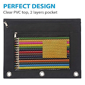 Sooez Pencil Pouch for 3 Ring Binder, 2 Pack Fabric Binder Pouch with 2 Pockets, Pencil Bags with Zipper and Reinforced Grommets, Pencil Cases for Binder