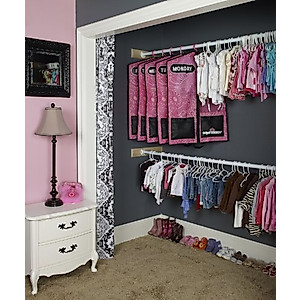 Organizables Children's Hanging Clothes Organizer, Girls Standard Weekday Set, Pink