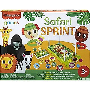 Safari Sprint Fisher-Price Kids Pre-School Game with Jungle-Themed Track, Hedgehog Pieces and Cards with African Animal Facts, 2 to 4 Players, Gift for Ages 3 Years & Older
