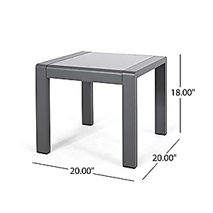 GDFStudio Outdoor Aluminum Side Table with Glass Top, Matte Gray and Gray Finish