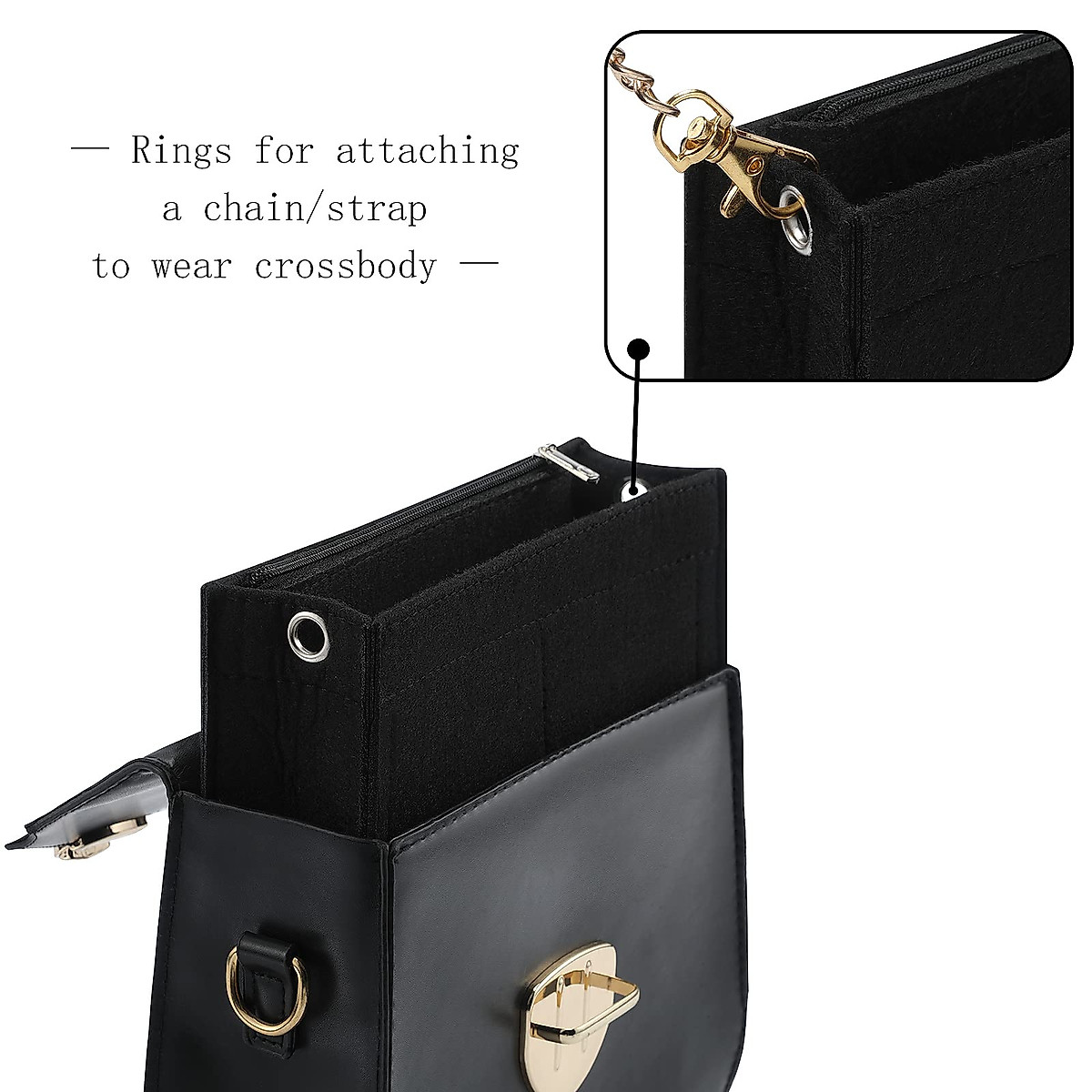 Joqixon Mini Felt Purse Organizer Insert Small Tote Bag organizer with Zipper