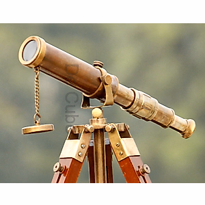 De Cube Vintage Brass Telescope with Best DF Lens and Adjustable Tripod Stand Makes it Perfect for Kids and Beginners, Office Table Home Decor Ascent, Collectible (Antique Patina on Brass)