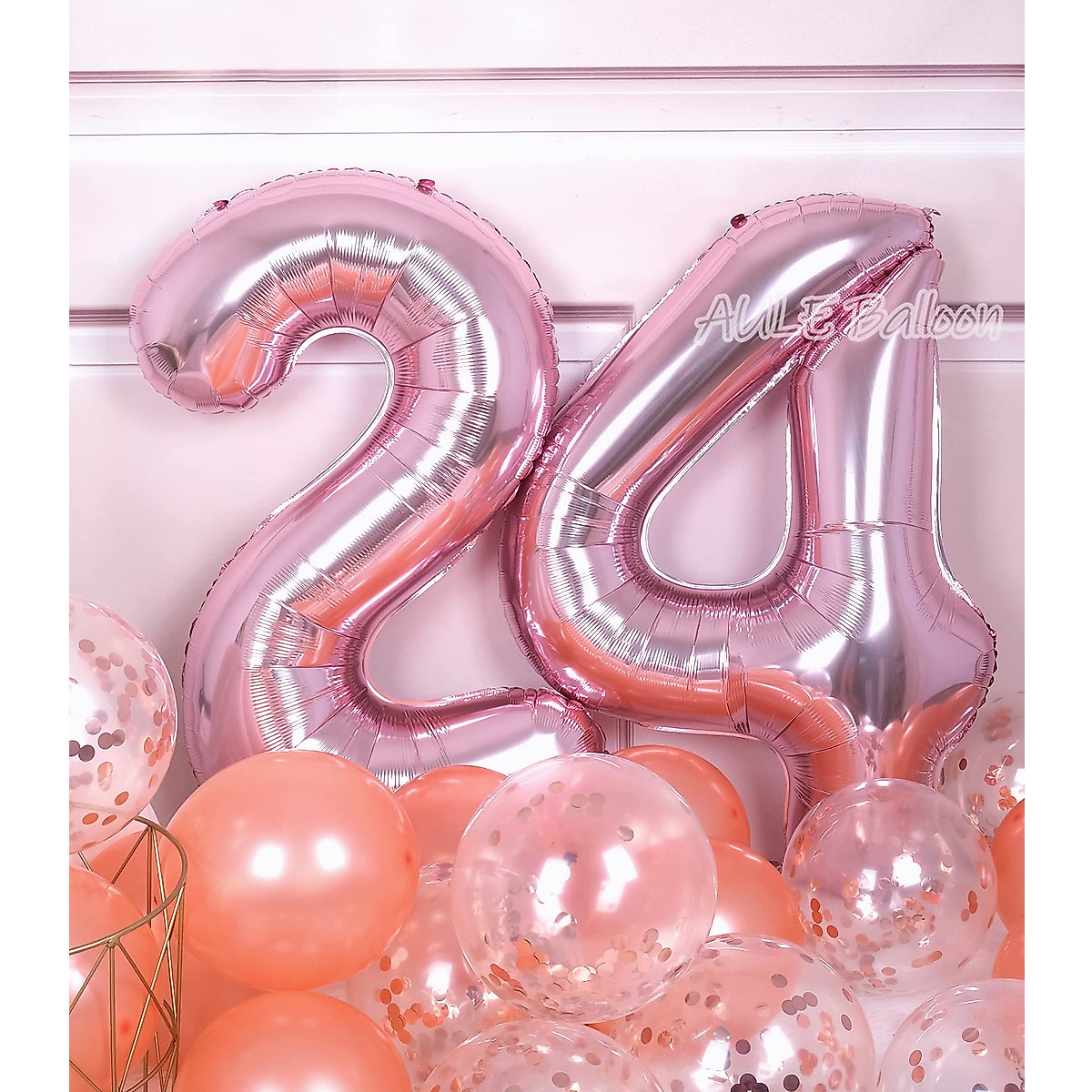 AULE 40 Inch Large 24 Number Balloons Rose Gold Big Foil Number Balloons Giant Helium Happy 24th Birthday Party Decorations for Women Huge Mylar 42 Anniversary Supplies