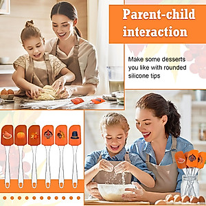 Hushee 6 Pcs Thanksgiving Silicone Spatula Turkey Pattern Holiday Spatulas Heat Resistant Cute Spatula with Plastic Handle Funny Silicone Scraper for Home Party Stir Butter Cream Cooking Utensils