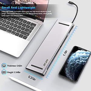11 in 1 Aluminum USB C Hub, AUCAS Type C Hub Adapterr with ethernet USB-C PD (40 Gbps), 4K HDMI, USB-C Data, SD/Micro Card Reader, USB 3.0-Compatible with 2020/2018 MacBook Air, MacBook Pro (Gray)
