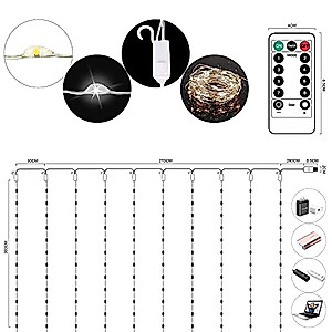 MUSUNIA Curtain Lights for Bedroom Wall Lights for Bedroom 300 LED Hanging Lights for Bedroom with 8 Lighting Modes, led Fairy Lights Indoor/Outdoor Decoration (Warm White)