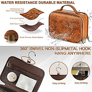 Elviros Travel Toiletry Bag for Men and Women, Large Hanging Leather Makeup Bags Organizer, 2 in 1 Water-resistant Cosmetic Case for Bathroom Toiletries Accessories (Brown)
