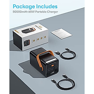 Power Bank, 50000mAh PD 65W USB C Portable Charger LED Display Fast Charging External Battery Pack Compatible with Laptop MacBook iPhone 14 13 12 Samsung S20 Google LG iPad Drone, etc. - Black