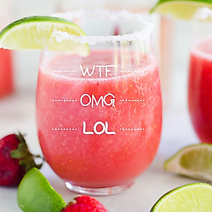 LOL-OMG-WTF Funny Wine Glass for Every Mood, Laugh Out Loud, Oh My God, What the F, Novelty Present 15oz