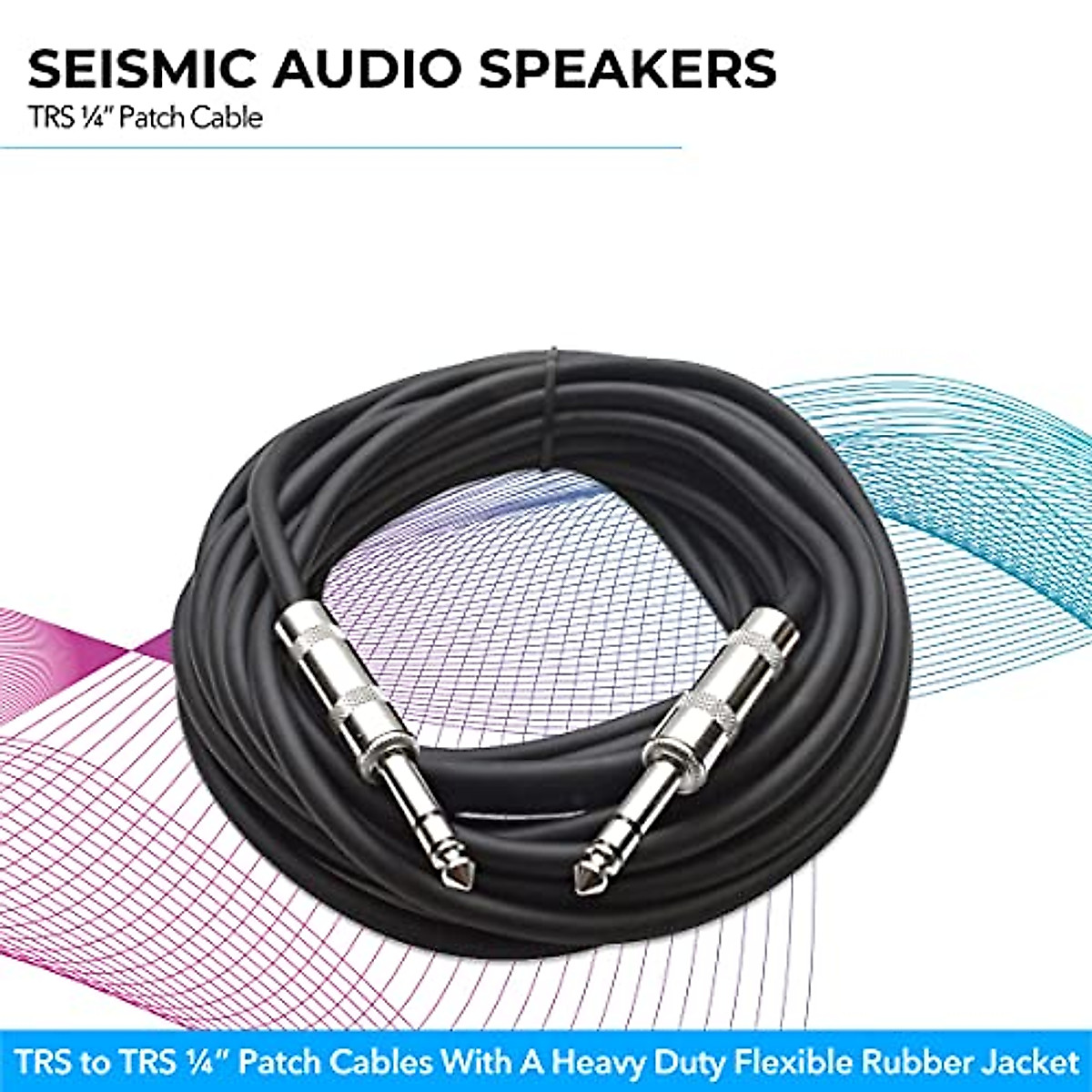 Seismic Audio Speakers TRS ¼” Patch Cable, 25 Foot Balanced Cord, Black