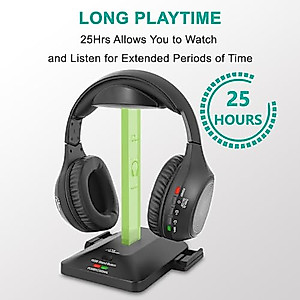 WallarGe Wireless Headphones for TV Watching with 5.8GHz RF Transmitter Charging Dock, Over-On Ear TV Headphones Wireless for 25Hrs Playtime and No Lip-Sync Delay, Plug & Play