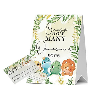 JIRIM-BEUTY Guess How Many Dinosaur Eggs Guess How Many Baby Shower Games, Pack of 1 Logo and 50 Cards, Baby Shower Signs, Baby Shower Invitation Set, Gender Reveal - JRM313