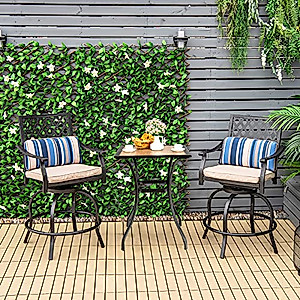 Tangkula Outdoor Bar Height Chair Set, Patio Swivel Chairs with Steel Frame & Soft Cushions, Ergonomic Swivel Chairs with Comfortable Armrest for Poolside, Backyard, Garden, Set of 4