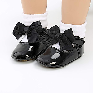 COSANKIM Baby Girls Mary Jane Flats Shoes Anti-Slip Rubber Sole Infant Toddler Princess Wedding Dress Shoes（6-12 Months Infant, A/Black）