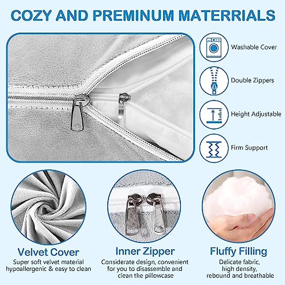 Pregnancy Pillows, U Shaped Full Body Pillow with Washable Velvet Cover, 55 Inch Maternity Pregnancy Pillows for Sleeping, Support for Back, HIPS, Legs, Belly for Pregnant Women (Light Gray)