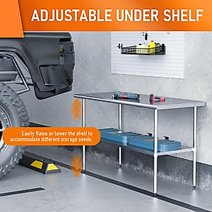 HOCCOT Stainless Steel Table for Prep & Work 24" X 60" inches with Adjustable Shelf, Commercial Workstations, Utility Table in Kitchen Garage Laundry Room Outdoor BBQ