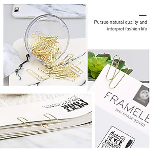 MultiBey Gold Paper Clips in Elegant Magnetic Marble White Clip Holder, 28mm, 100 Clips per Box
