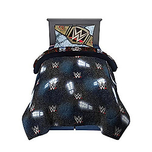 WWE Kids Bedding Comforter and Sheet Set, 4 Piece Twin Size, by WWE, Black/Multicolor