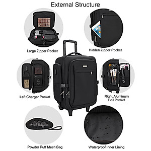 Makeup Backpack Rolling Makeup Case for Makeup Artists Large Capacity Cosmetic Storage Organizer Box for Cosmetics, Makeup Brushes, Hair Tools, Nail Polish (Black, Large)