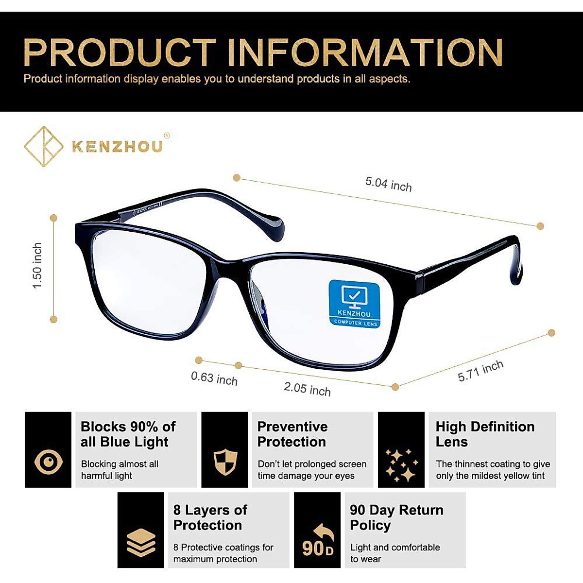 K KENZHOU Blue Light Blocking Glasses/Computer Glasses 2 Pack for Women/Men Computer Reading/Gaming/TV/Phones Glasses,Anti Eyestrain & UV Glare(C1,C2)