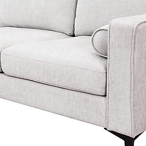 Merax 86" Convertible, Modern Chenille Fabric, L-Shaped Couch 3-Seat Sofa Sectional with Reversible Chaise (2 Pillows), Combo, Beige