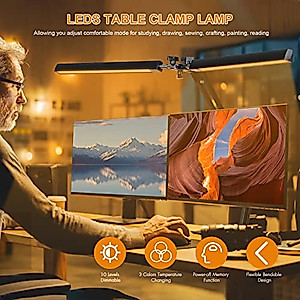 Neoglint Desk Lamps for Home Office Double Head - Modern Swing Arm Table Lamps with Clamp, 24W Large Bright Architect Desk Lights, 3 Color 10 Brightness & Memory Function Adjustable Task Lamp