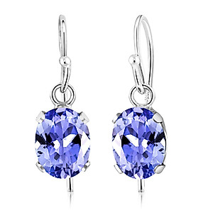 Gem Stone King 925 Sterling Silver Oval 7X5MM Gemstone Birthstone French Wire Dangle Hook Earrings For Women