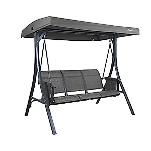 Kozyard Brenda 3-Seat Patio Swing Chair, Outdoor Porch Swing Glider with Adjustable Canopy, Side Pouches, Breathable Seat and Back, for Garden, Poolside, Backyard (Gray)