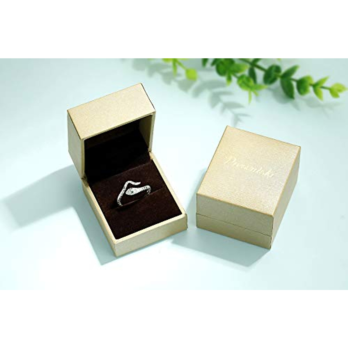 Presentski Adjustable Snake Ring for Women Sterling Silver Vintage Retro Snake Open Ring with Cubic Zirconia Silver Serpent Ring