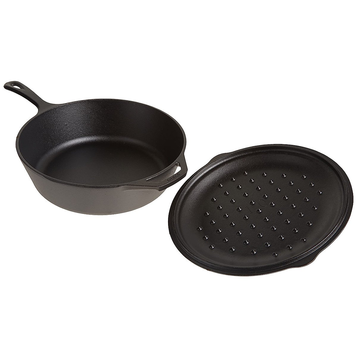 Lodge L10CF3 Cast Iron Covered Deep Skillet, Pre-Seasoned, 5-Quart & 10FB2 Deep Fry Basket, 10.25-inch