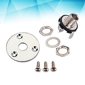 Round 1/4 Inch 6.35mm Guitar Jack Plug Socket Guitar Pickup Output Input Jack Plug with Jack Plate Screws for Electric Guitar Bass (Silver)
