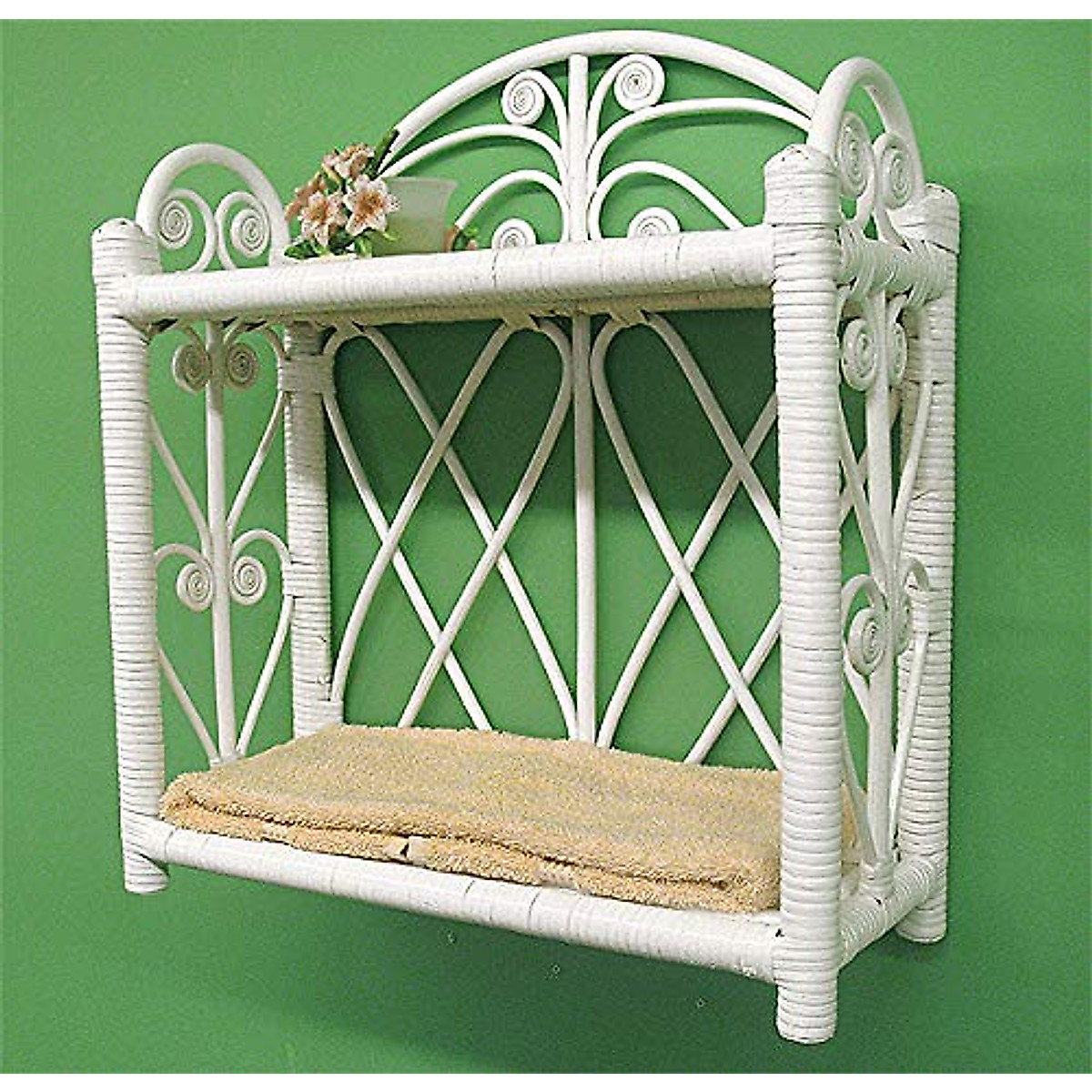Wicker Wall Rack, Heart Sides White