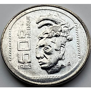 1983 Mo 50 Centavos Mexico Coin. Commemorating Palenque Pakal An Maya Emperor Who Inspired"Ancient Astronauts" Conspiracy Theory. 50 Centavos Graded By Seller Circulated Condition