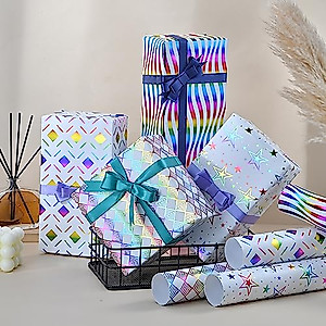 Birthday Wrapping Paper Sheets, 8 Sheets Gift Wrapping Paper with 8 Different Colorful Designs for Birthday,Bridal Baby Shower, Weddings, Graduations, Christmas, Women, Men, Boy, Girls.