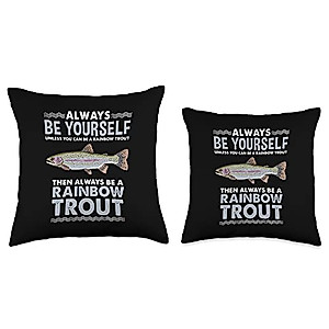 Always Be Yourself Rainbow Trout Fly Fishing Throw Pillow, 16x16, Multicolor