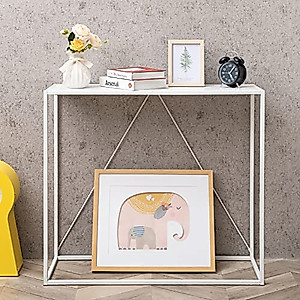 PEETEEPOE Accent Metal Console Table, 35.43"(L) Modern Entryway Table, Narrow&Long Sofa/Couch End Side Table, Freestanding Entrance Display Table for Entryway, Hallway, Living Room, Office, White