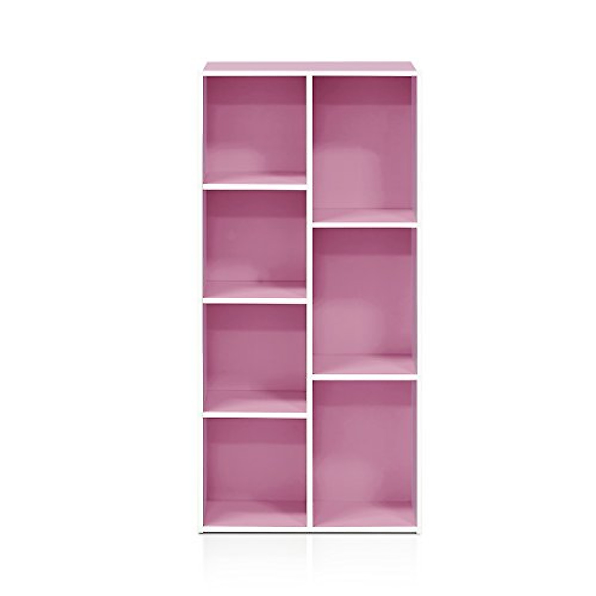 Furinno 7-Cube Reversible Open Shelf, White/Pink 11048WH/PI & Turn-N-Tube 3-Tier Reversible Corner Display Rack Multipurpose Shelving Unit, Pink/White